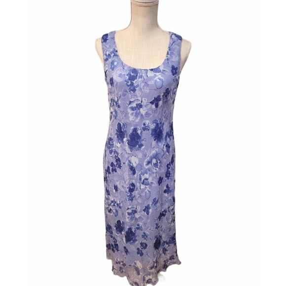 believe.... | Dresses | Vintage 9s Believe Midi Blue Floral Dress ...